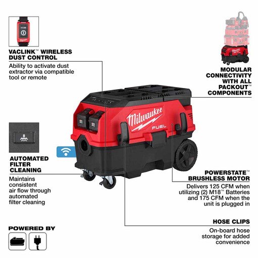 Milwaukee 0888-22HD M18 FUEL 9 Gallon Dual Battery Dust Extractor Kit ...