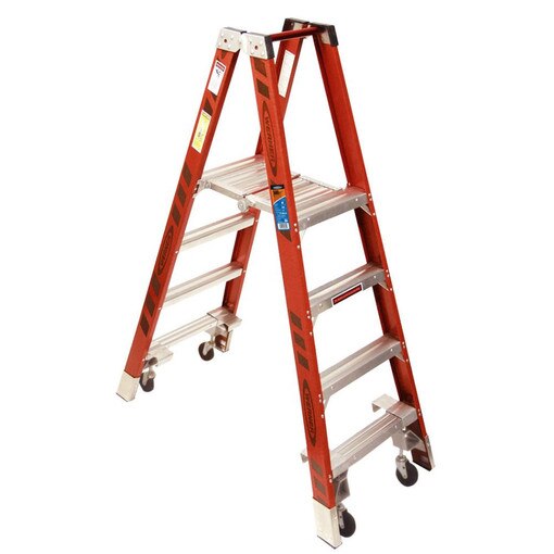 Werner PT7404-4C 10ft Reach Fiberglass Platform Ladder w/Casters 4ft ...